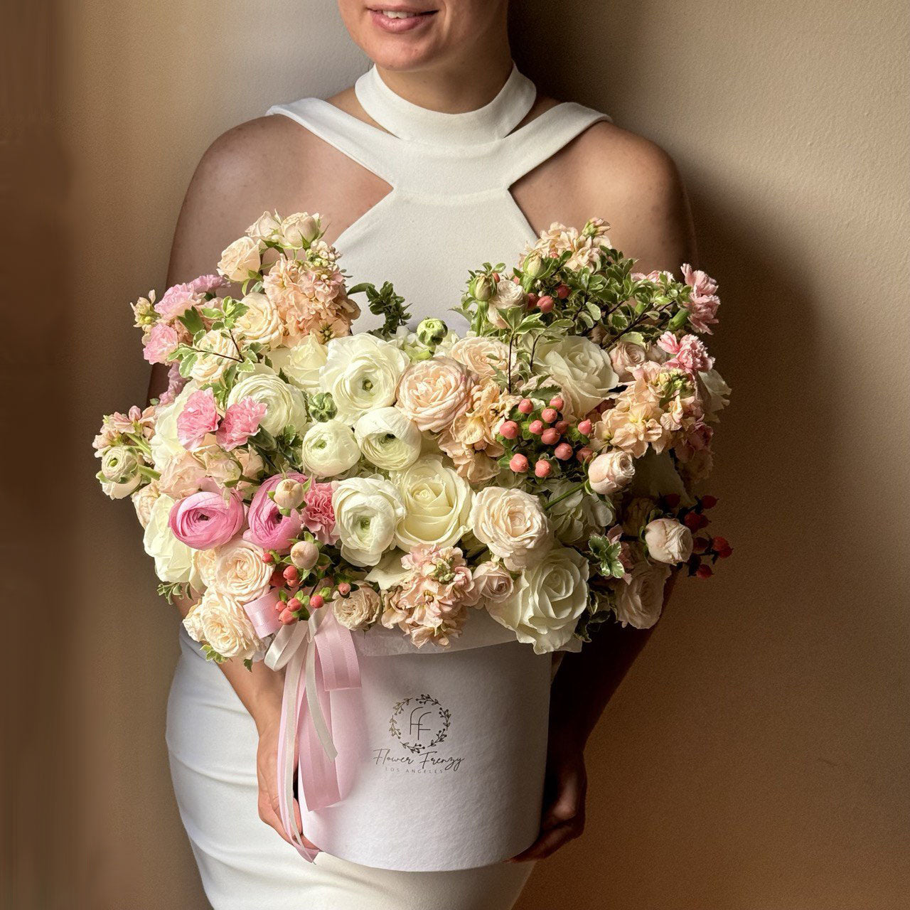 593. Blush Elegance Flower Box – FlowerFrenzyLA