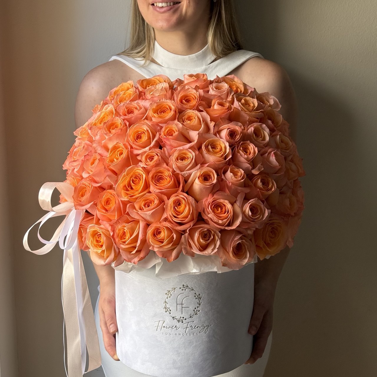 109. Coral Pearl Rose Box – FlowerFrenzyLA